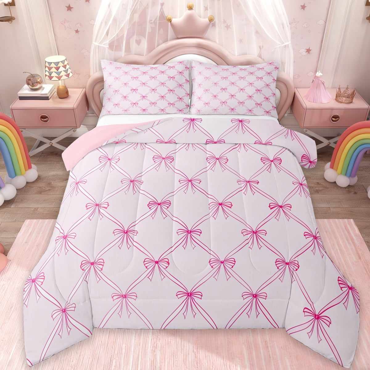 Manfei Bowknot Ribbon Bedding Comforter Set,Cartoon Bow Tie Twin ...