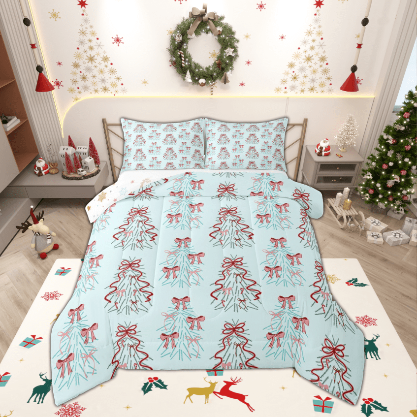 Manfei Bowknot Xmas Tree Queen Comforter Set, Princess Christmas ...