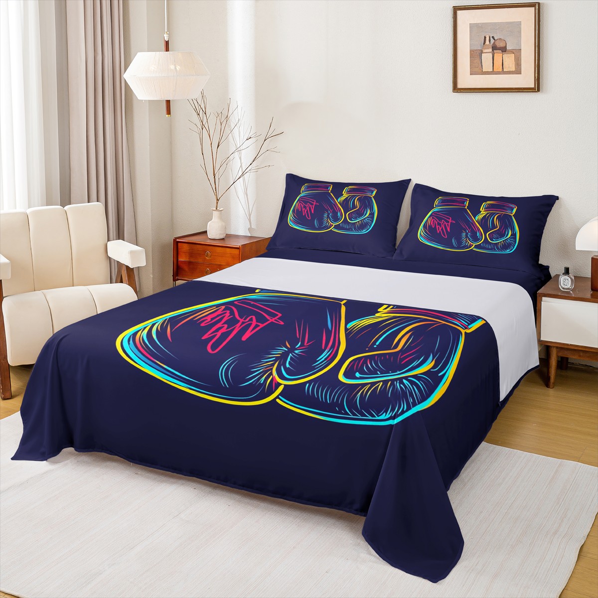 Manfei Boxing Queen Sheet Sets,Graffiti Boxing Gloves Flat Sheet,Boys ...