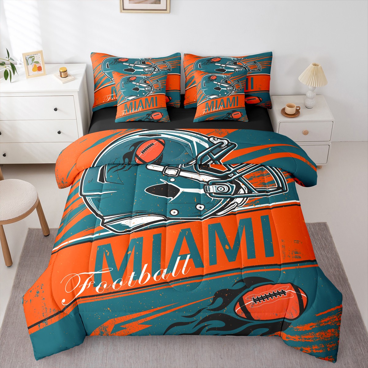 Manfei Boys American Football 7pcs Bedding Comforter Set,Miami City ...