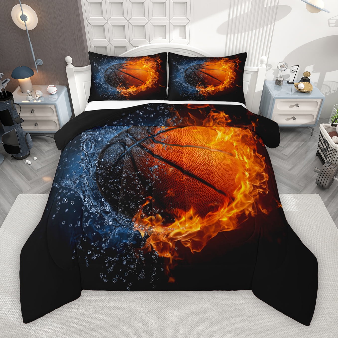 Manfei Boys Basketball Lover Queen Comforter Set, Modern Sport Player ...