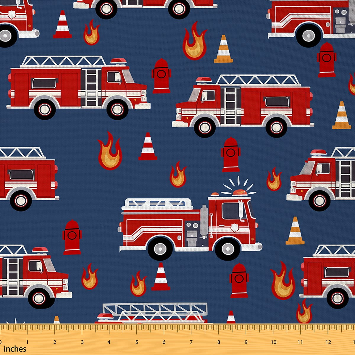 Manfei Boys Fire Truck Sewing & Crafting Fabric (2 Yards), Cartoon Red ...