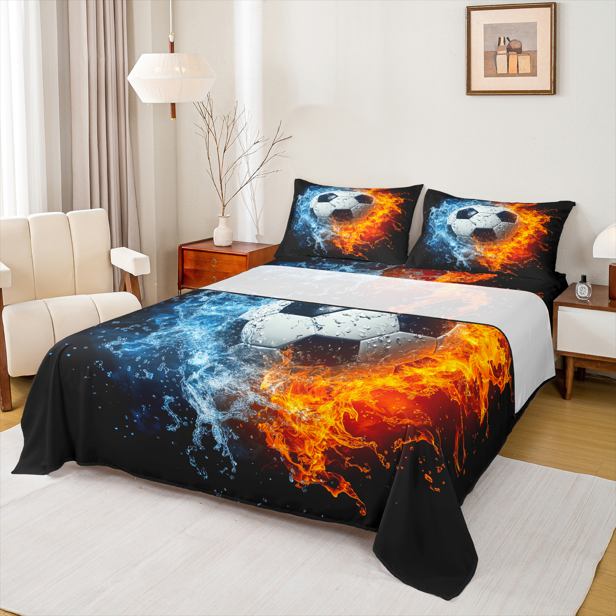 Manfei Boys Football Bed Sheets,Sport Theme King Sheets,Orange Blue ...