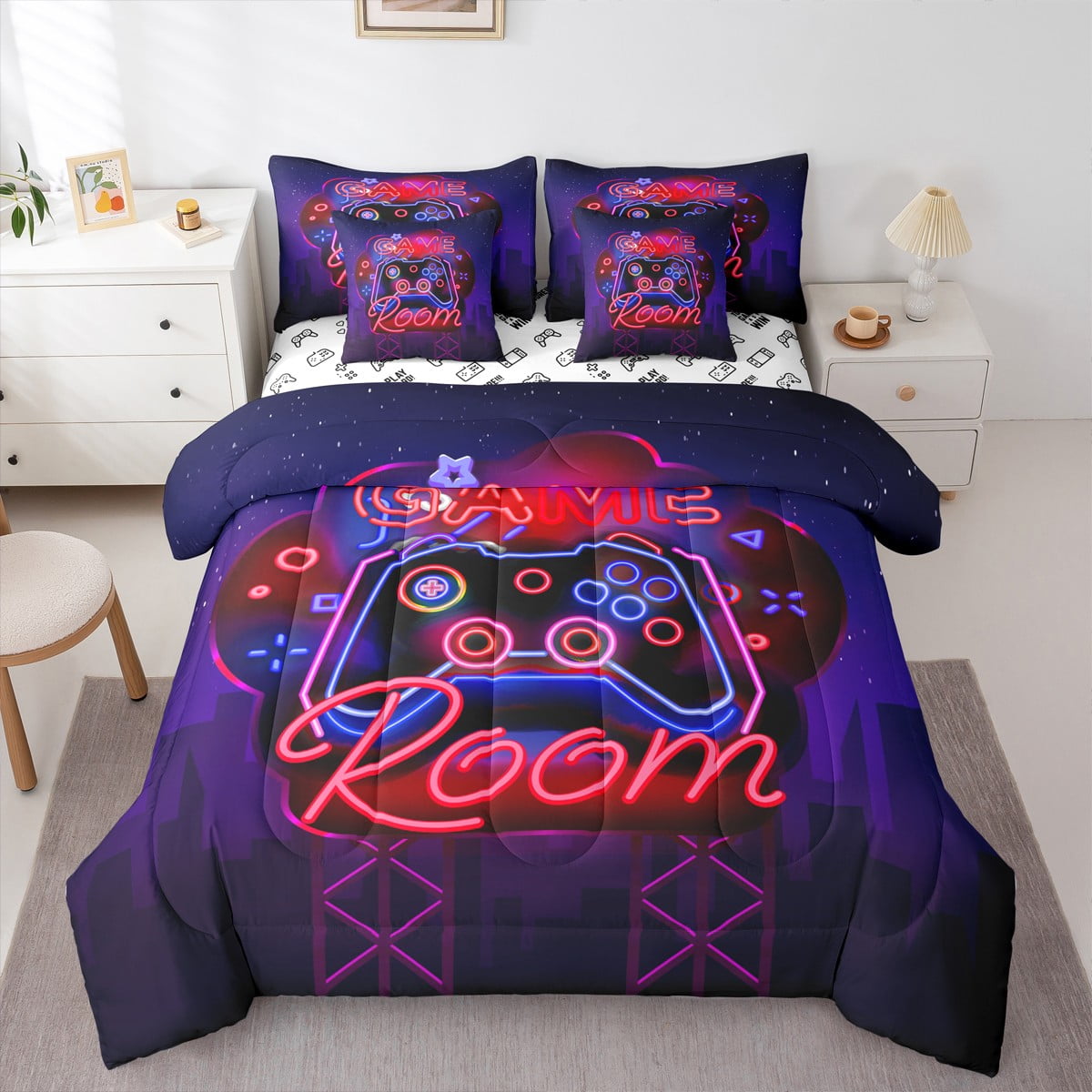 Manfei Boys Gamer 7-Piece Bedding Comforter Set,Video Game King Bedding ...