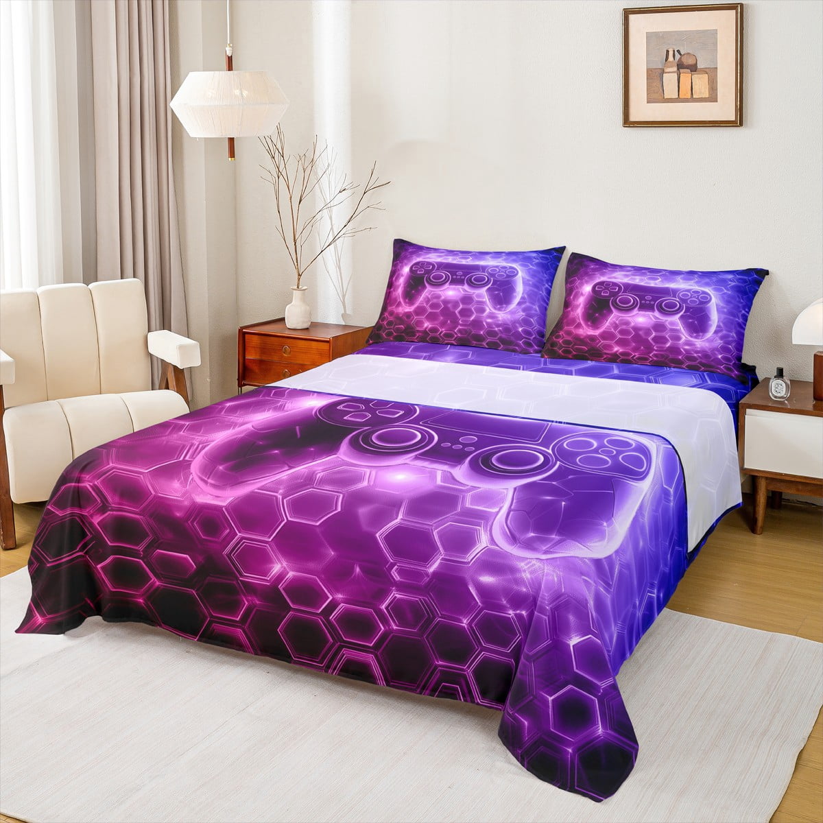 Manfei Boys Gaming Gamer Queen Sheet Sets 4 Pieces, Gradient Game ...