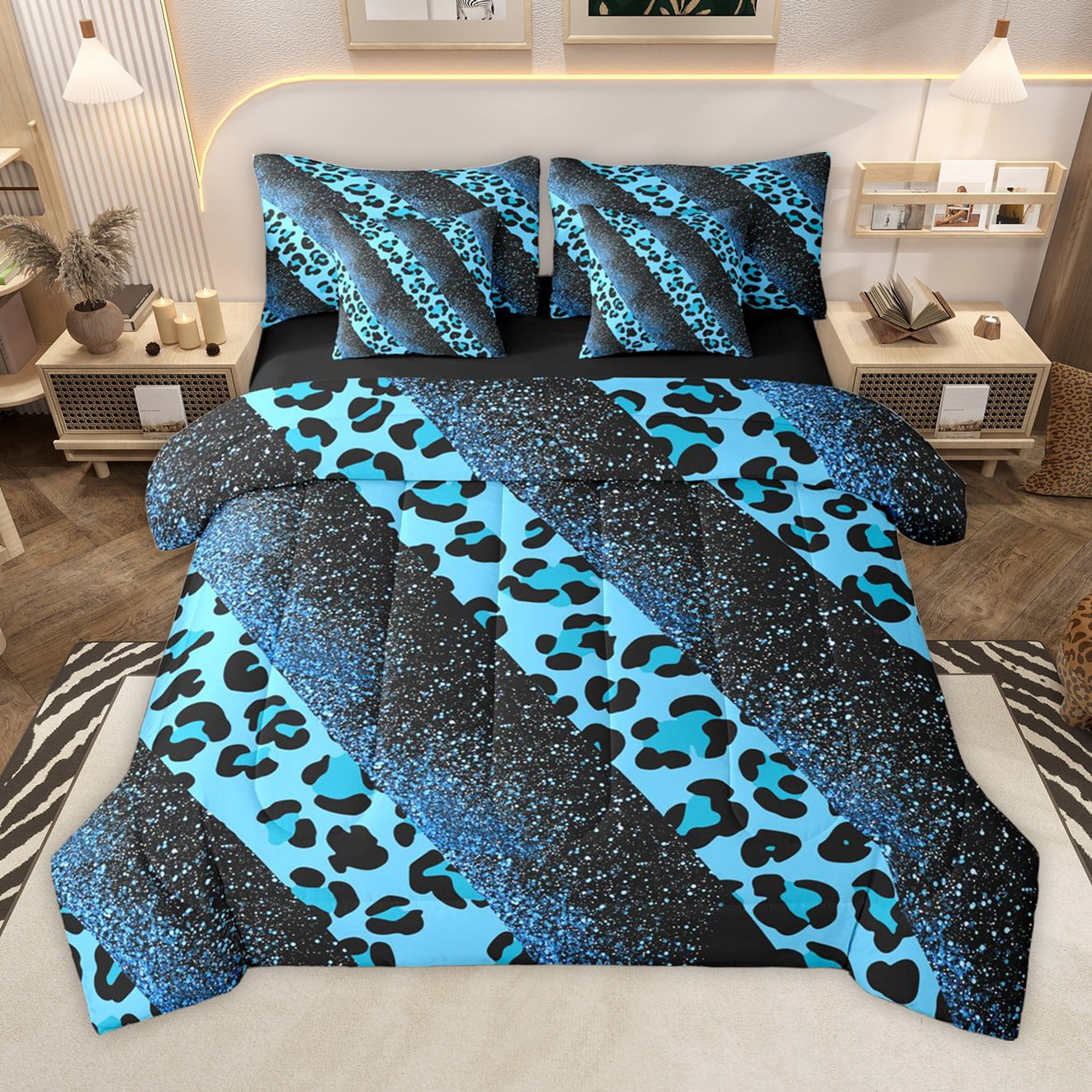 Manfei Boys Girls Abstract Leopard Print 7 Pieces Bedding Comforter Set ...