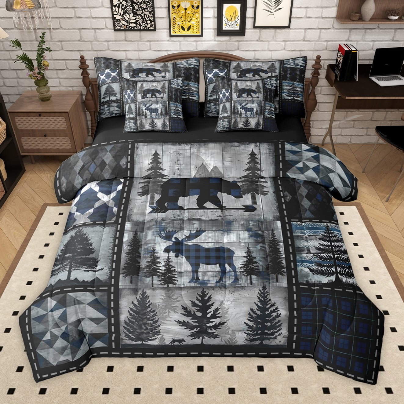 Manfei Boys Girls Animal Bear Deer Wolf 7 Pieces Bedding Comforter Set ...