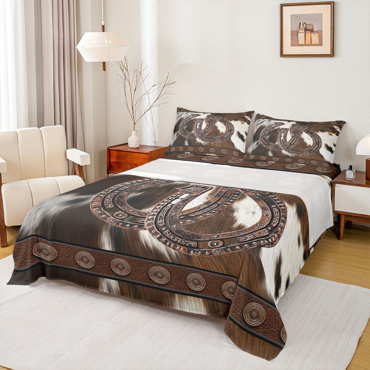 Manfei Boys Girls Cowboy Horseshoe 4 Pieces Queen Sheet Sets,Farmhouse ...