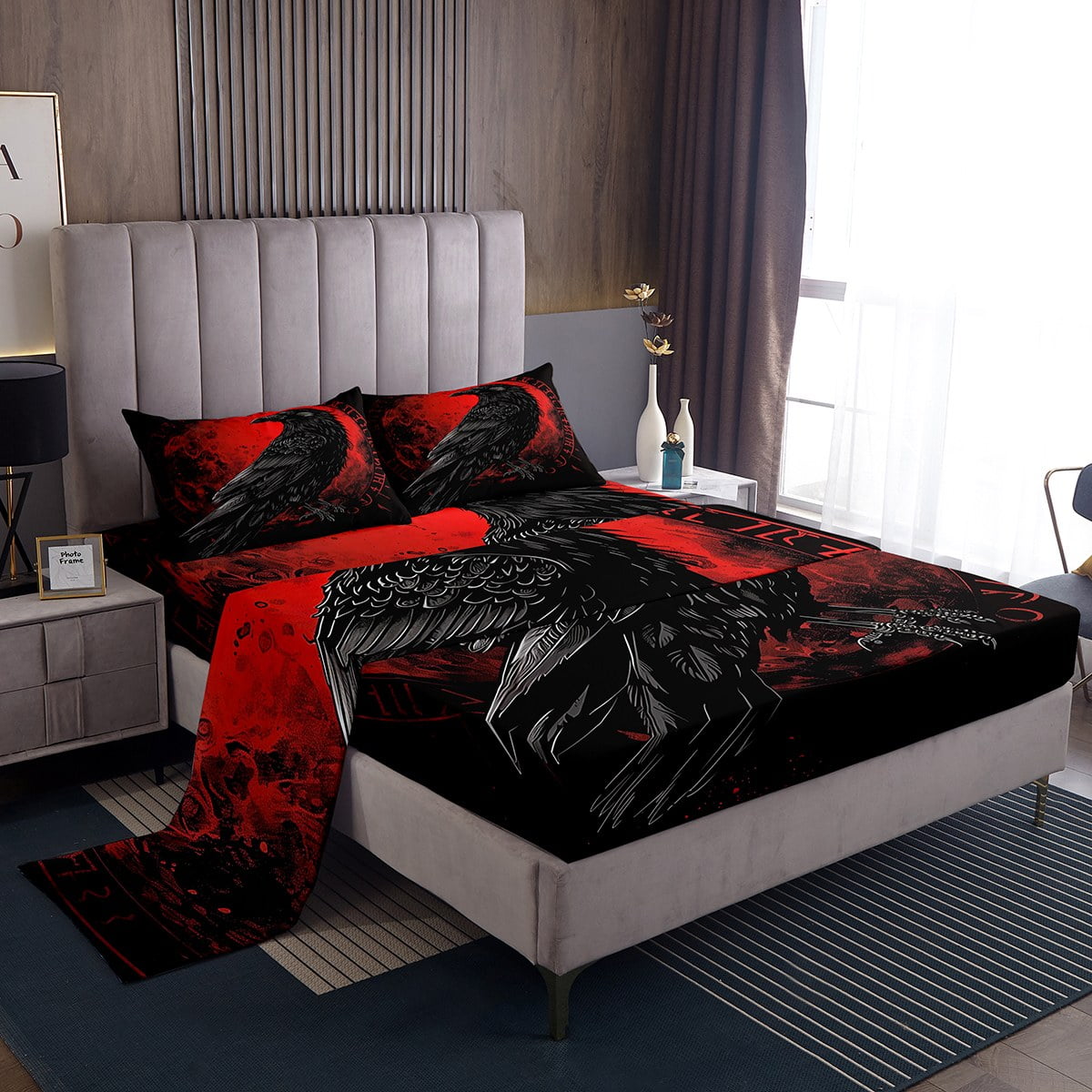 Manfei Boys Girls Gothic Black Crow 4pcs Bed Sheets,Exotic Style King ...