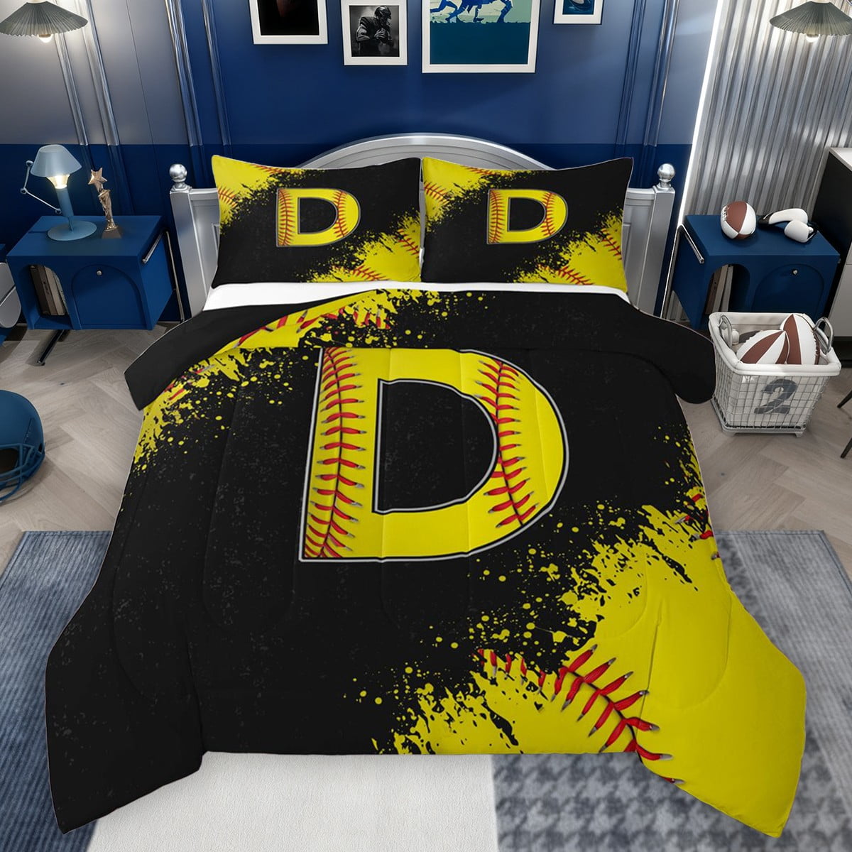 Manfei Boys Girls Letter Monogrammed D Full Size Comforter Sets 3-Piece ...
