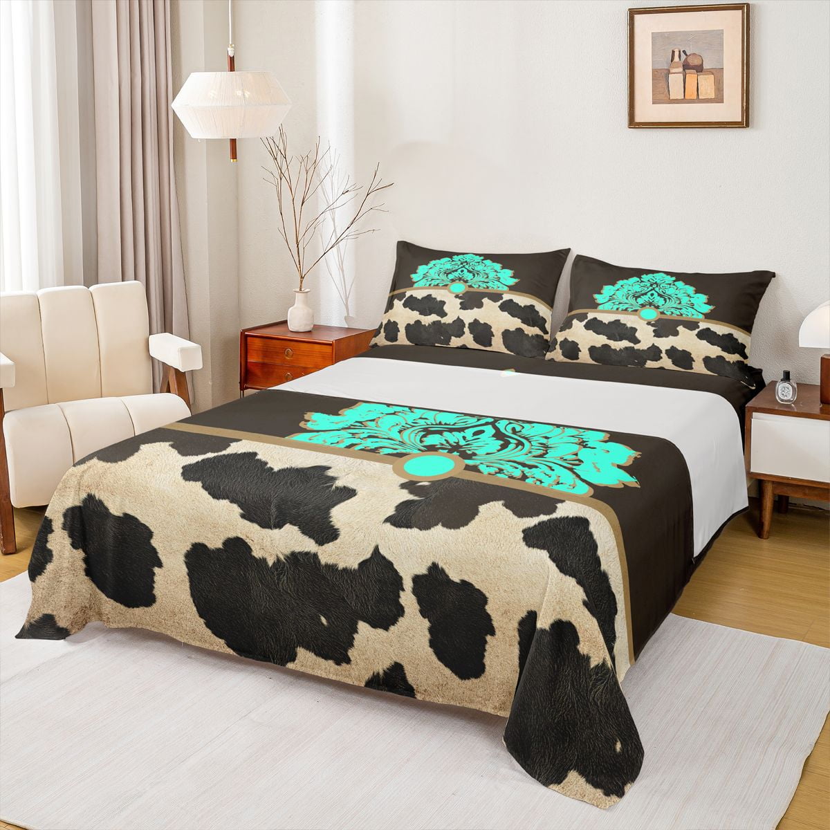 Manfei Boys Girls Western Cow Print 4pcs Bed Sheets,Exotic Style King ...