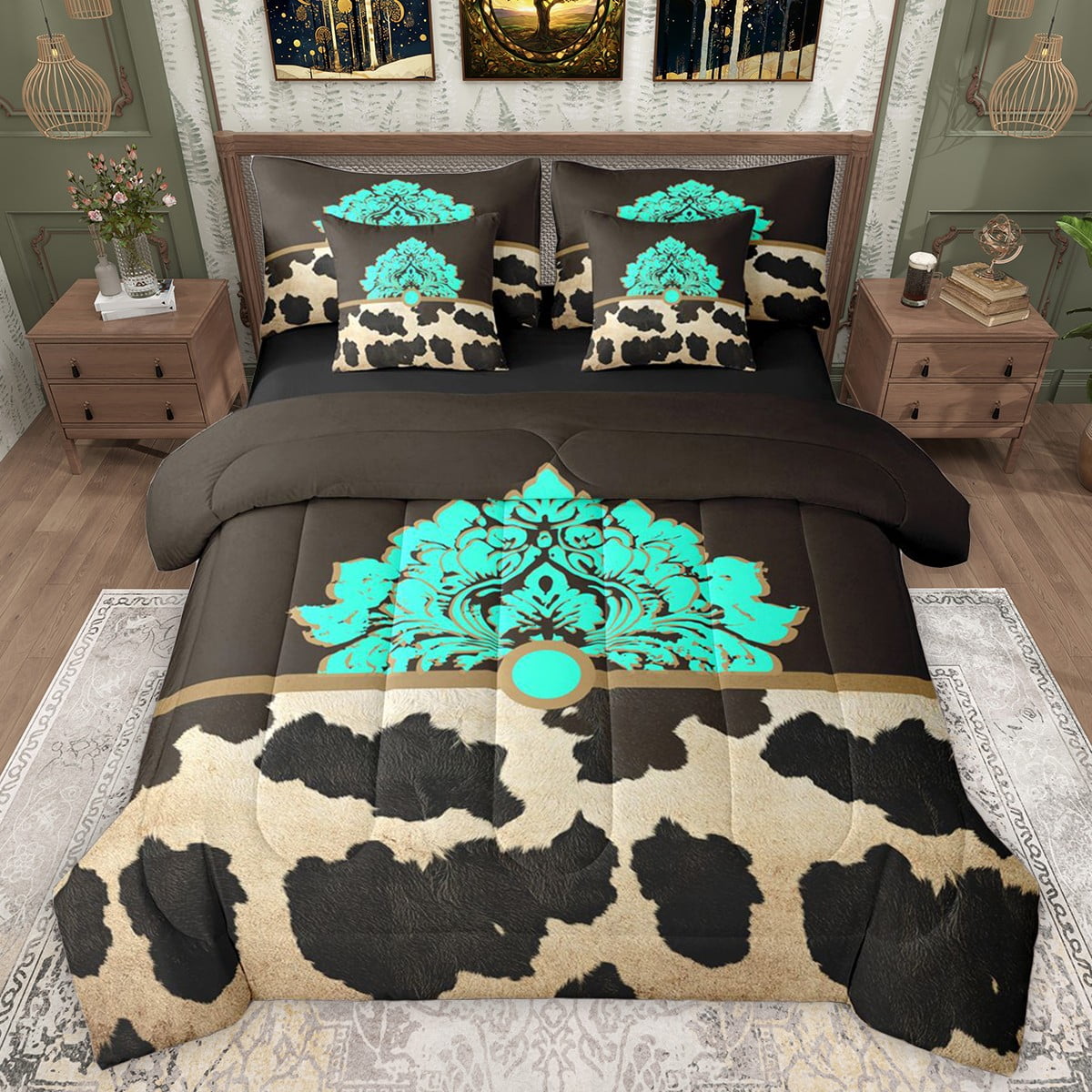 Manfei Boys Girls Western Cow Print Bedding Comforter Set 7 Pieces ...
