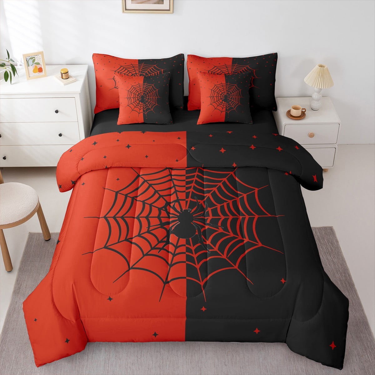 Manfei Boys Happy Halloween 7 Pieces Bedding Comforter Set,Spider Webs ...