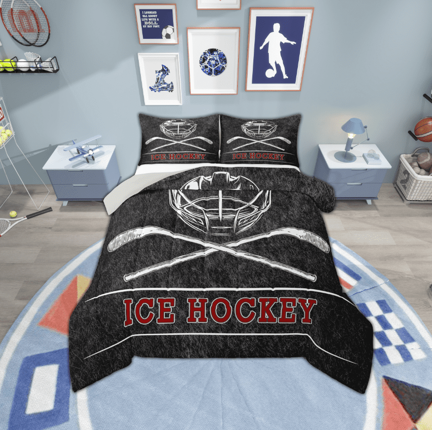 Manfei Boys Ice Hockey Bedding Comforter Set,Sport Theme Twin Comforter ...