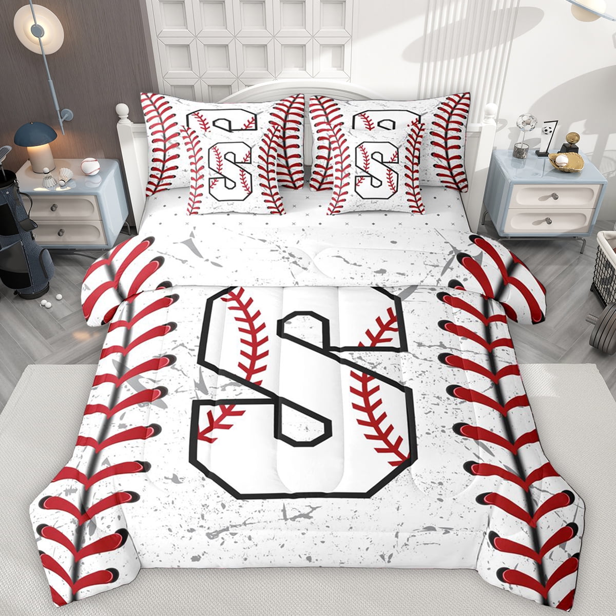 Manfei Boys Personalized Gifts 7 Pieces Bedding Comforter Set,Letter S ...