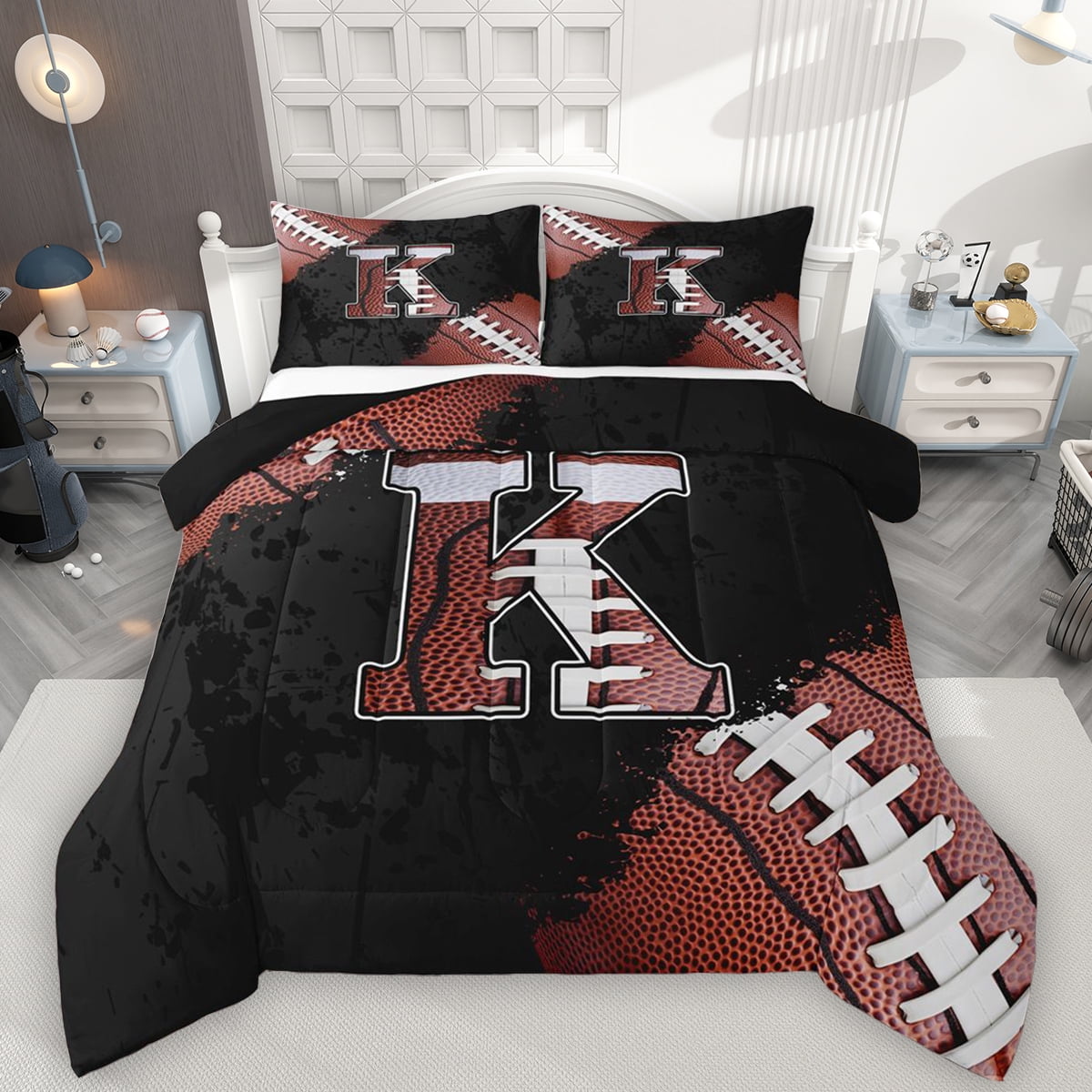 Manfei Boys Personalized Gifts Full Size Comforter Sets,Brown Letter K ...