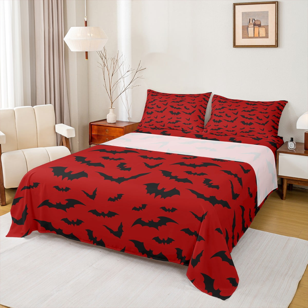 Manfei Boys Spooky Halloween Full Size Sheets,Flying Animal Bats Bed ...