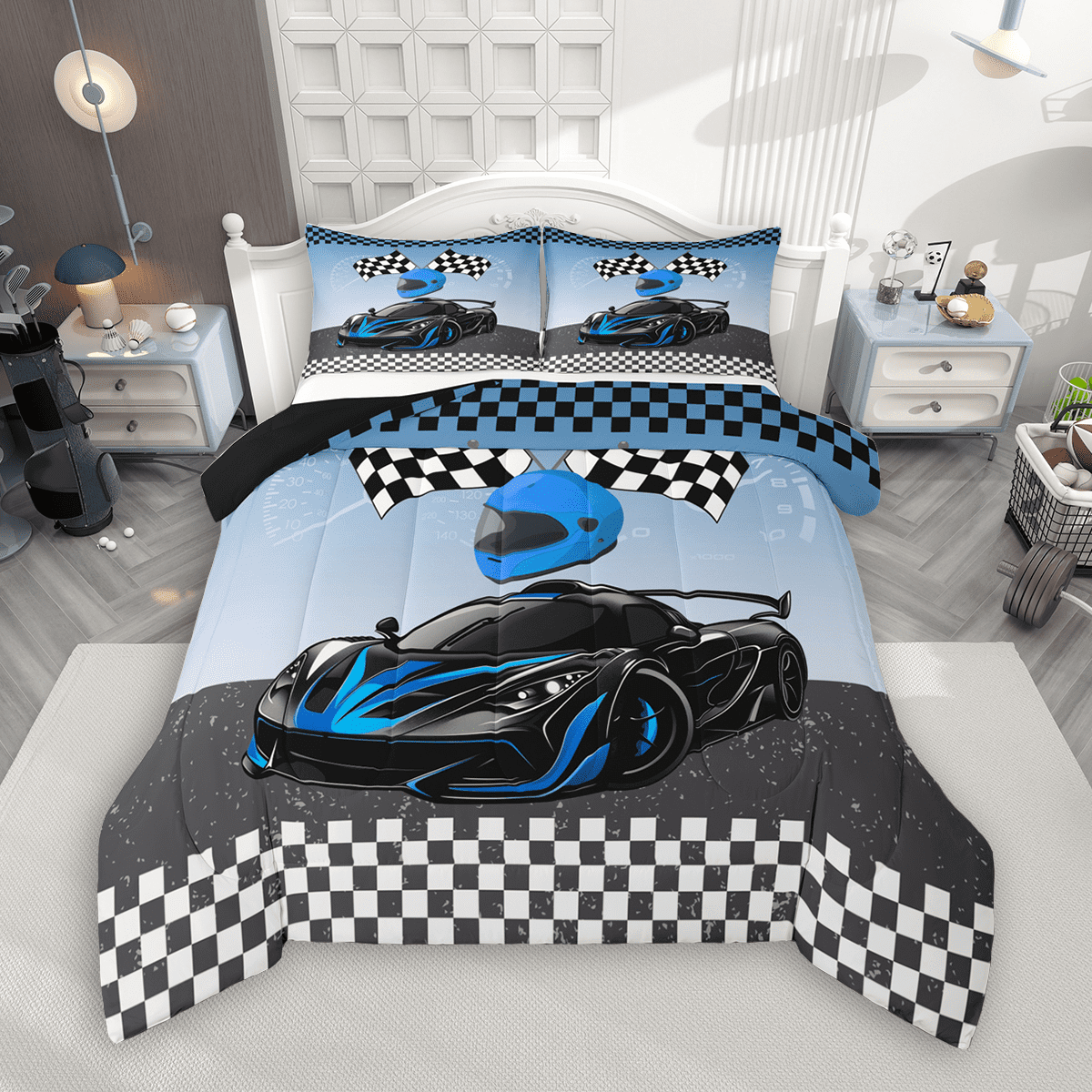 Manfei Boys Sports Car Bedding Comforter Set 2pcs, Speed Game Racing ...