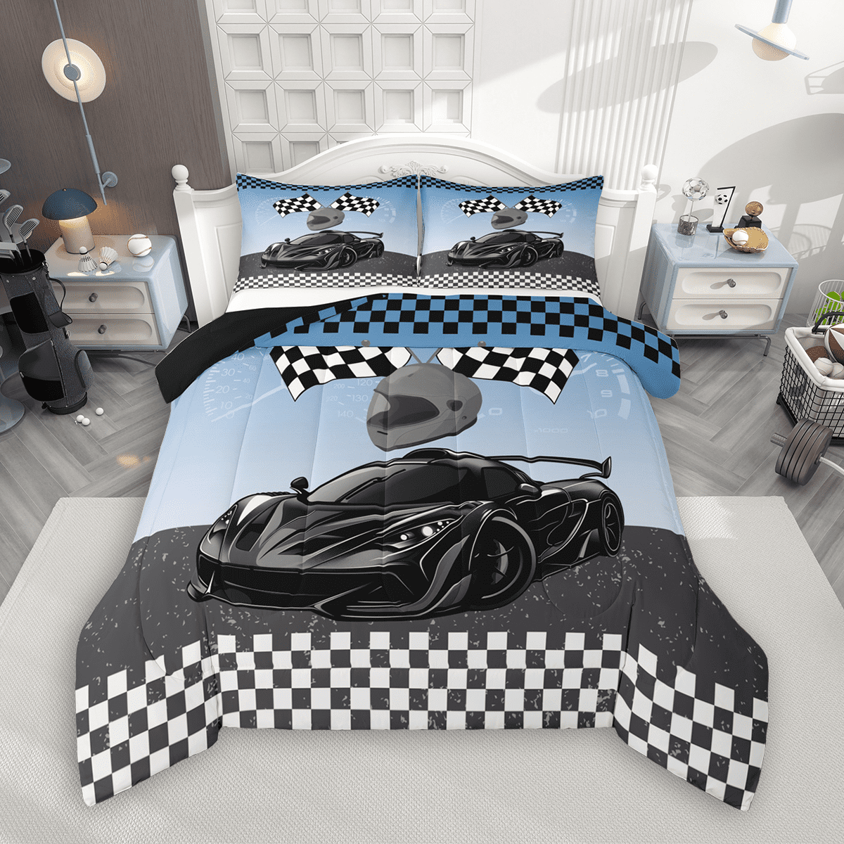 Manfei Boys Sports Car Bedding Comforter Set 2pcs, Speed Game Racing ...