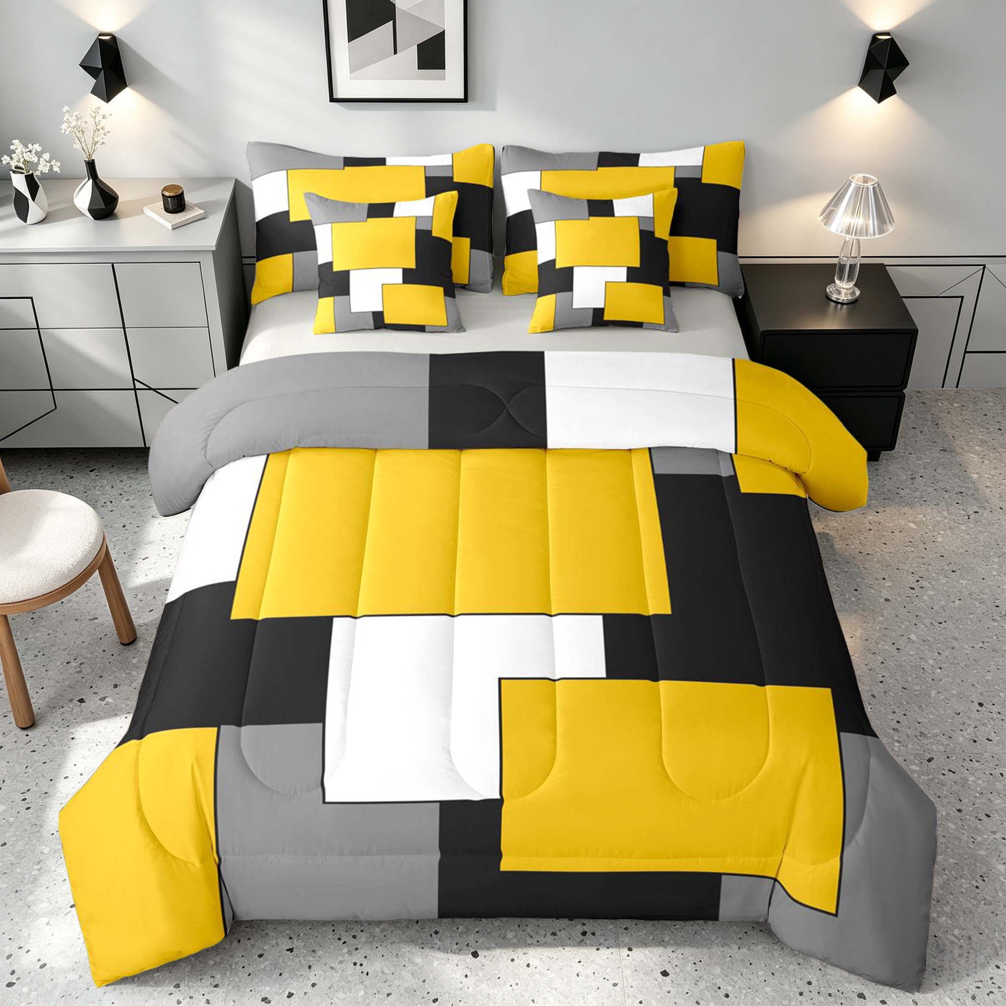 Manfei Bright Geometric Buffalo King Bedding, Abstract King Bed in a ...