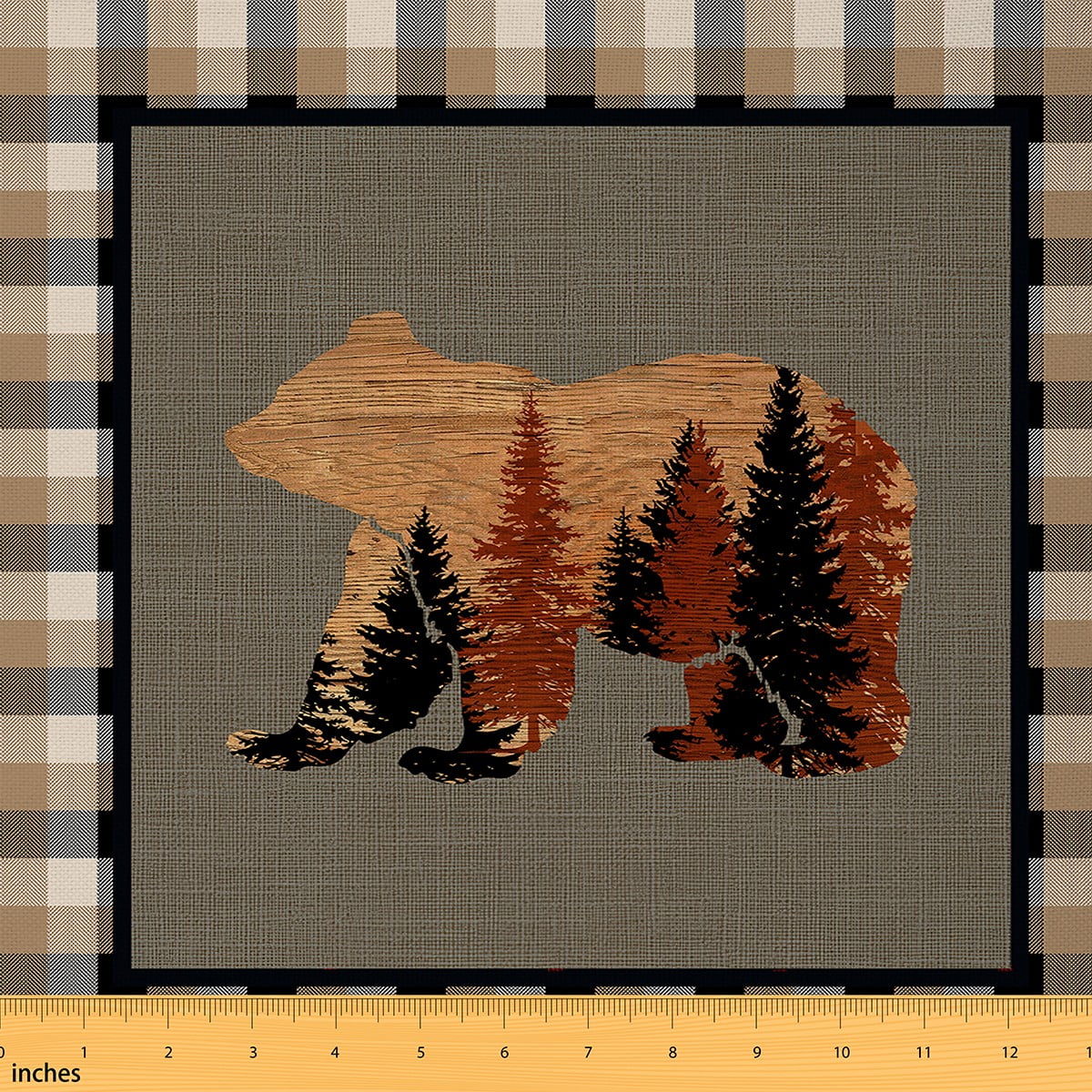 Manfei Brown Bear Print Fabric by the Yard (1 Yard), Geometric Buffalo ...