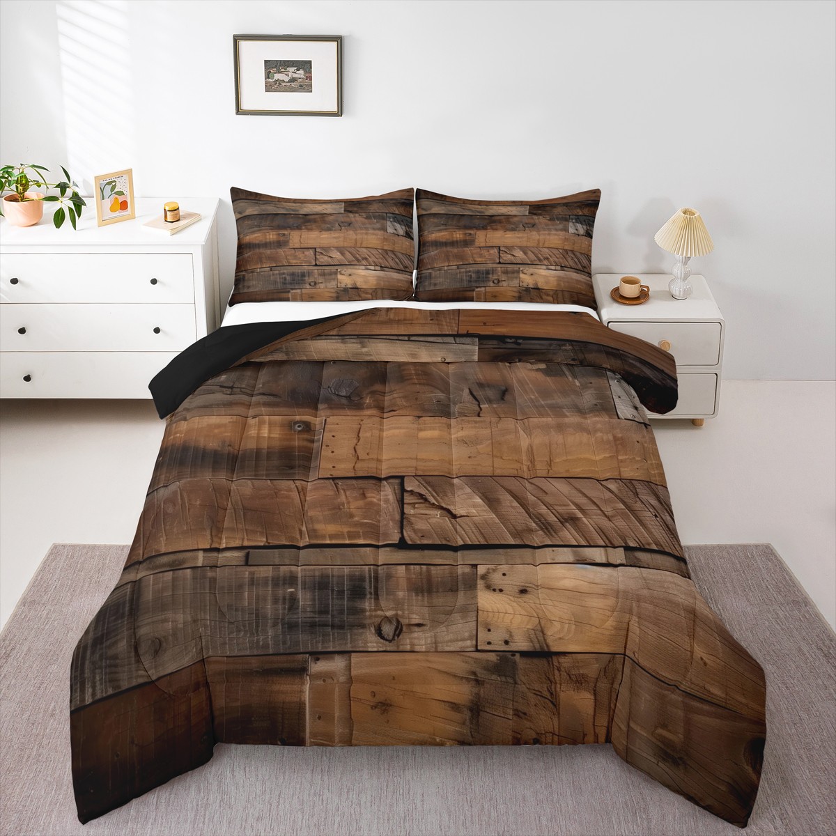 Manfei Brown Board Full Size Comforter Sets,Old Barn Door Bedding ...