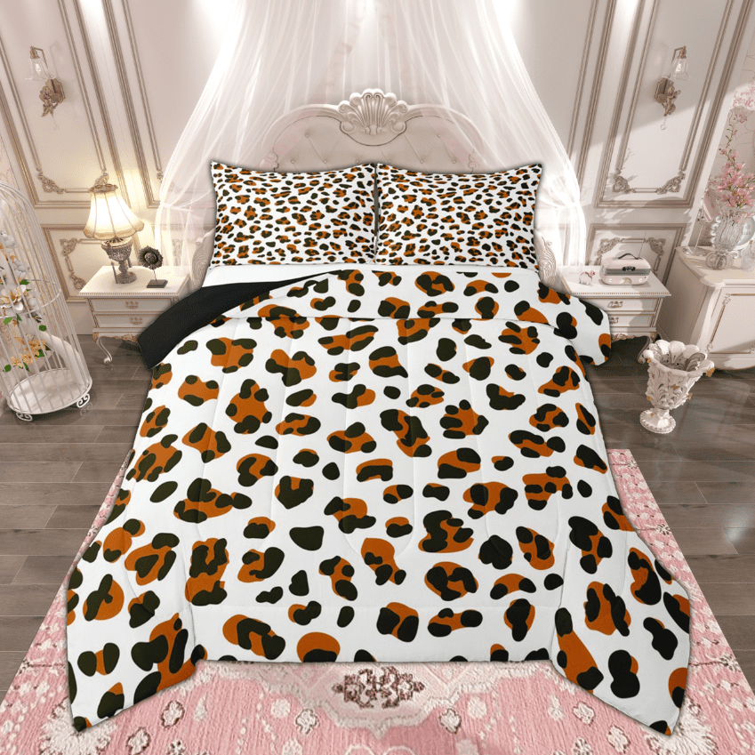 Manfei Brown Cheetah Print Bedding Comforter Set, Wild Animal Twin ...