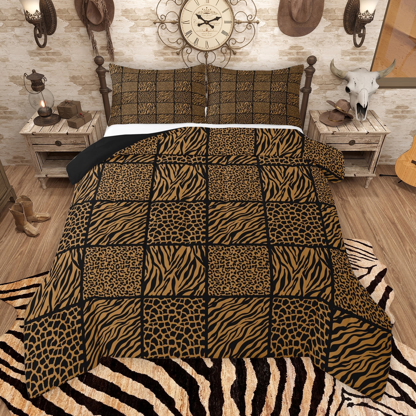 Manfei Brown Cheetah Print Queen Comforter Set for Adult, Fashion ...