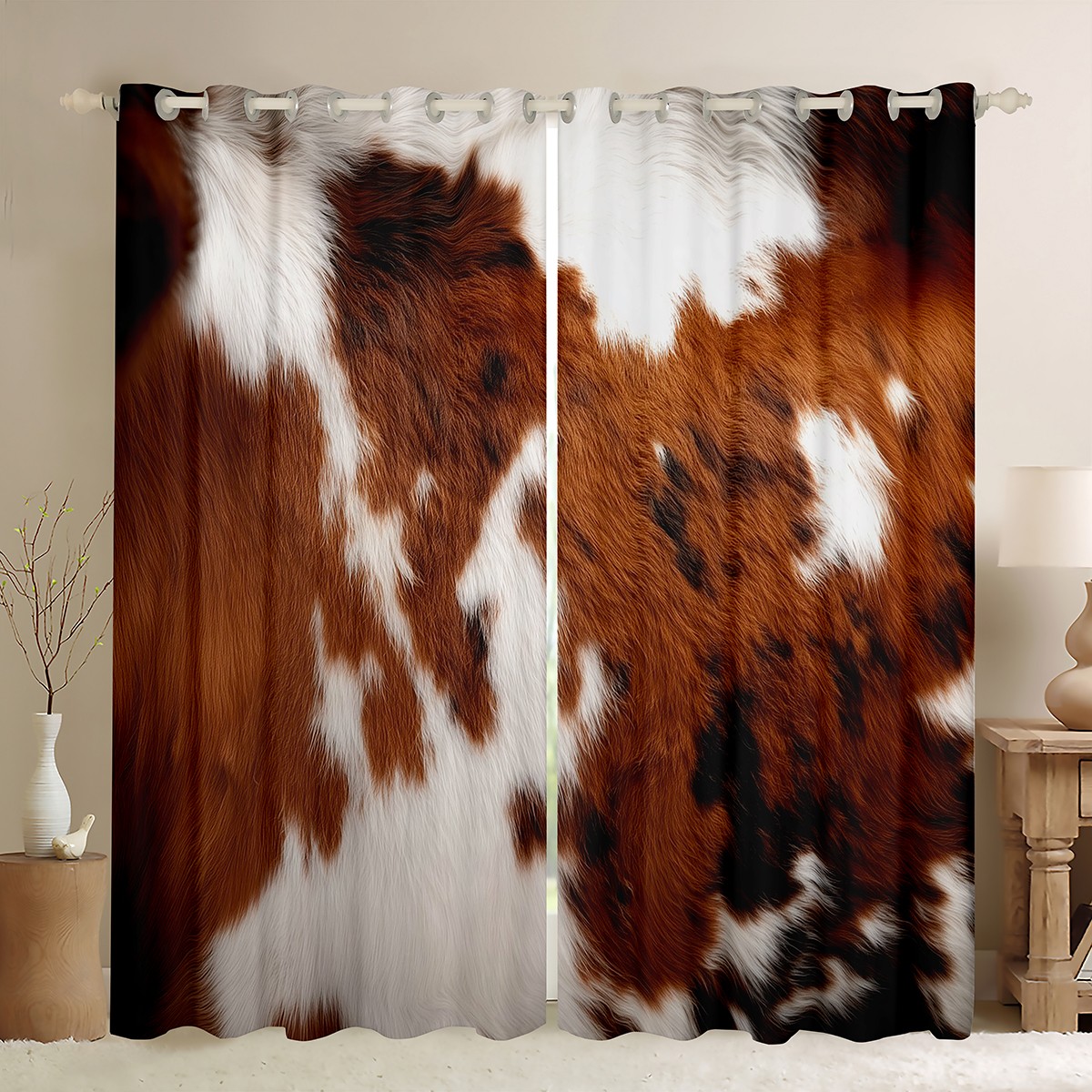 Manfei Brown Cow Print Black Out Curtains for Adult, Rustic Farmhouse ...