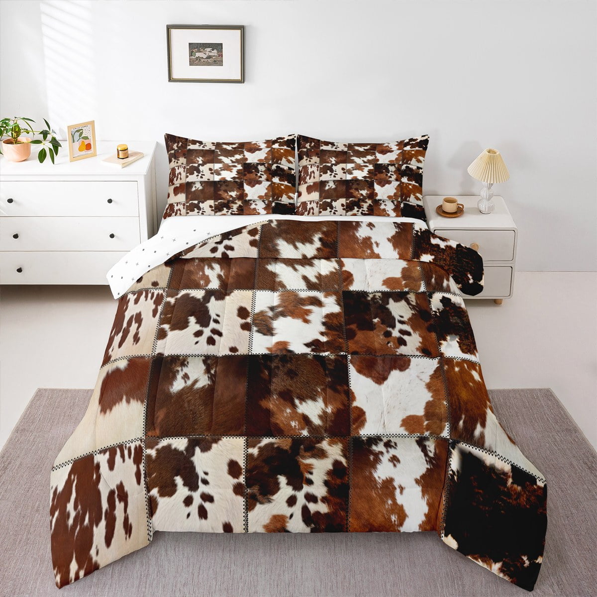 Feelyou Brown Cow Print Full Size Comforter Sets, Rustic Farmhouse ...