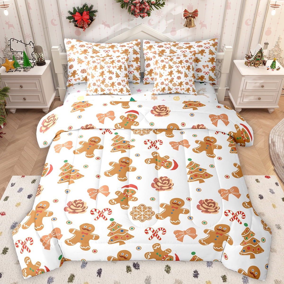 Manfei Brown Gingerbread Bread Bedding Comforter Set 7pcs, Yummy ...