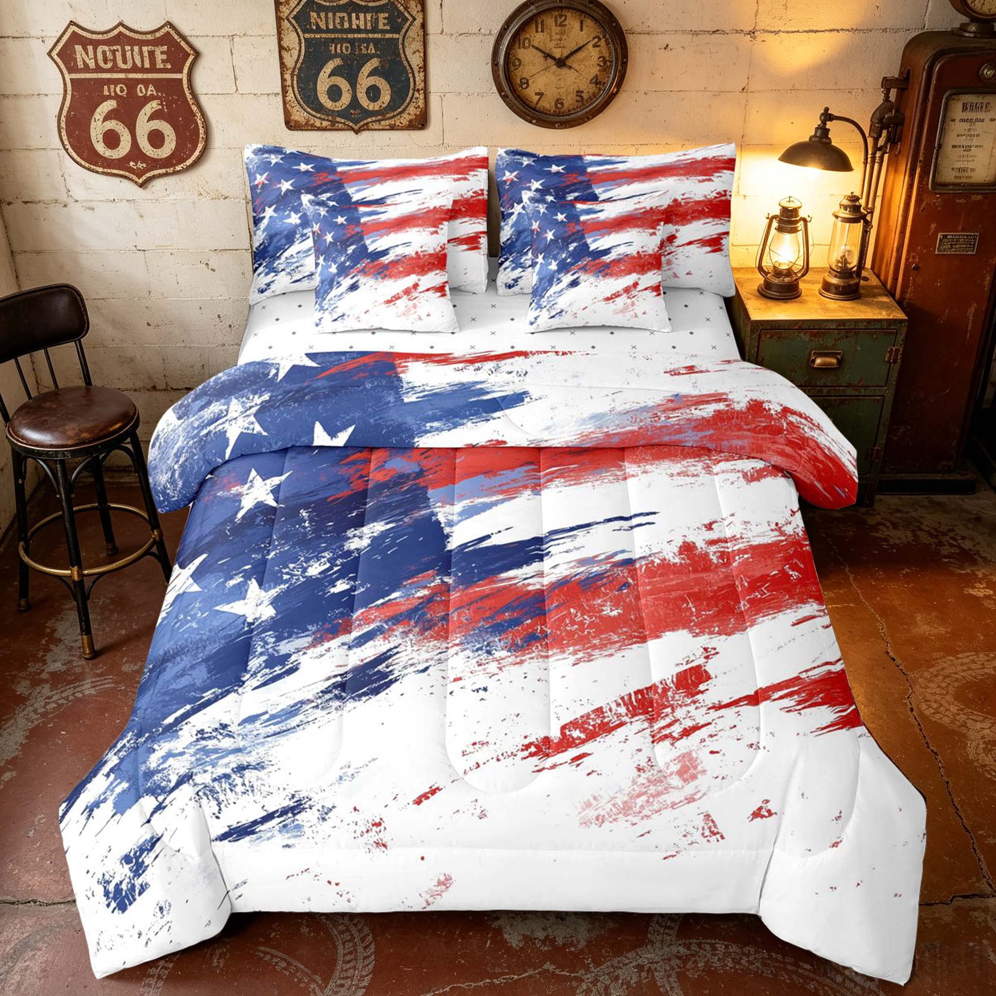Manfei Brushstroke USA Flag Twin Bedding, Abstract Patriotic Theme ...