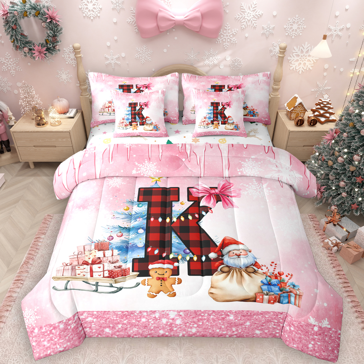 Manfei Buffalo Initial K Letter 7-Piece Twin Bedding Sets, Christmas ...