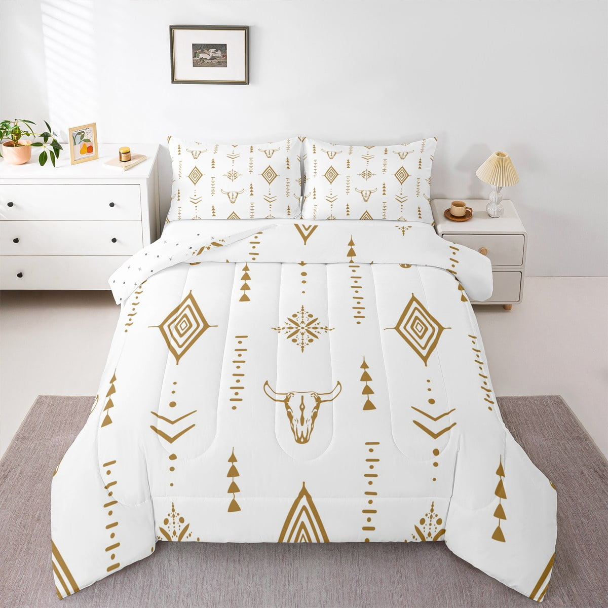 Manfei Bull Skull 3 Pieces Queen Comforter Set,Tribal Aztec Ultra Soft ...