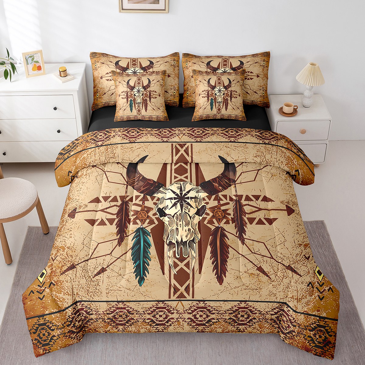 Manfei Bull Skull 7pcs Bedding Comforter Set,Bohemian Theme Queen ...