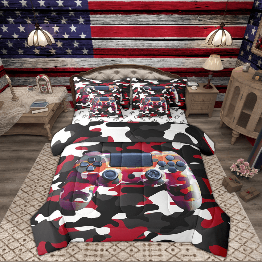 Manfei Camo Gamepad Bedding Full Size, Military Camouflage Bed Set ...