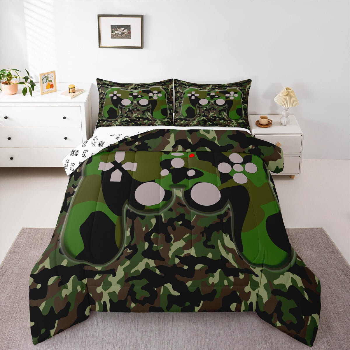 Manfei Camo Gamepad Full Size Comforter Sets Kids, Camouflage Army ...