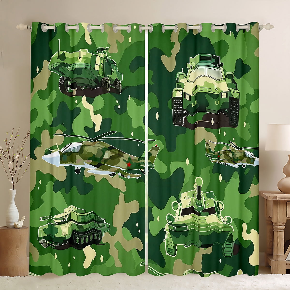 Manfei Camo Pattern Black Out Curtains,Army Airplane Tank Curtains Pack ...