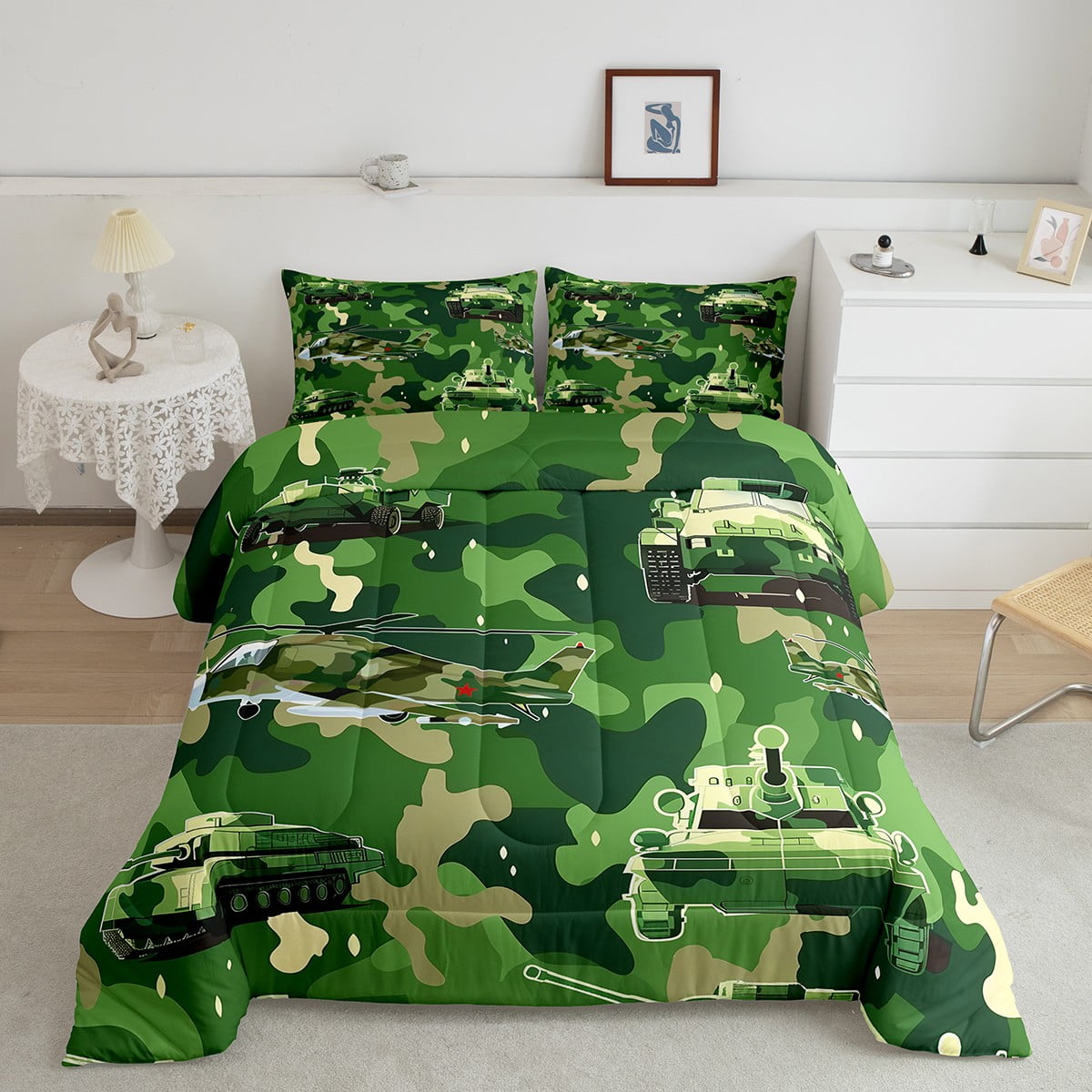 Manfei Camo Pattern Queen Comforter Set,Army Airplane Tank Bedding Sets ...