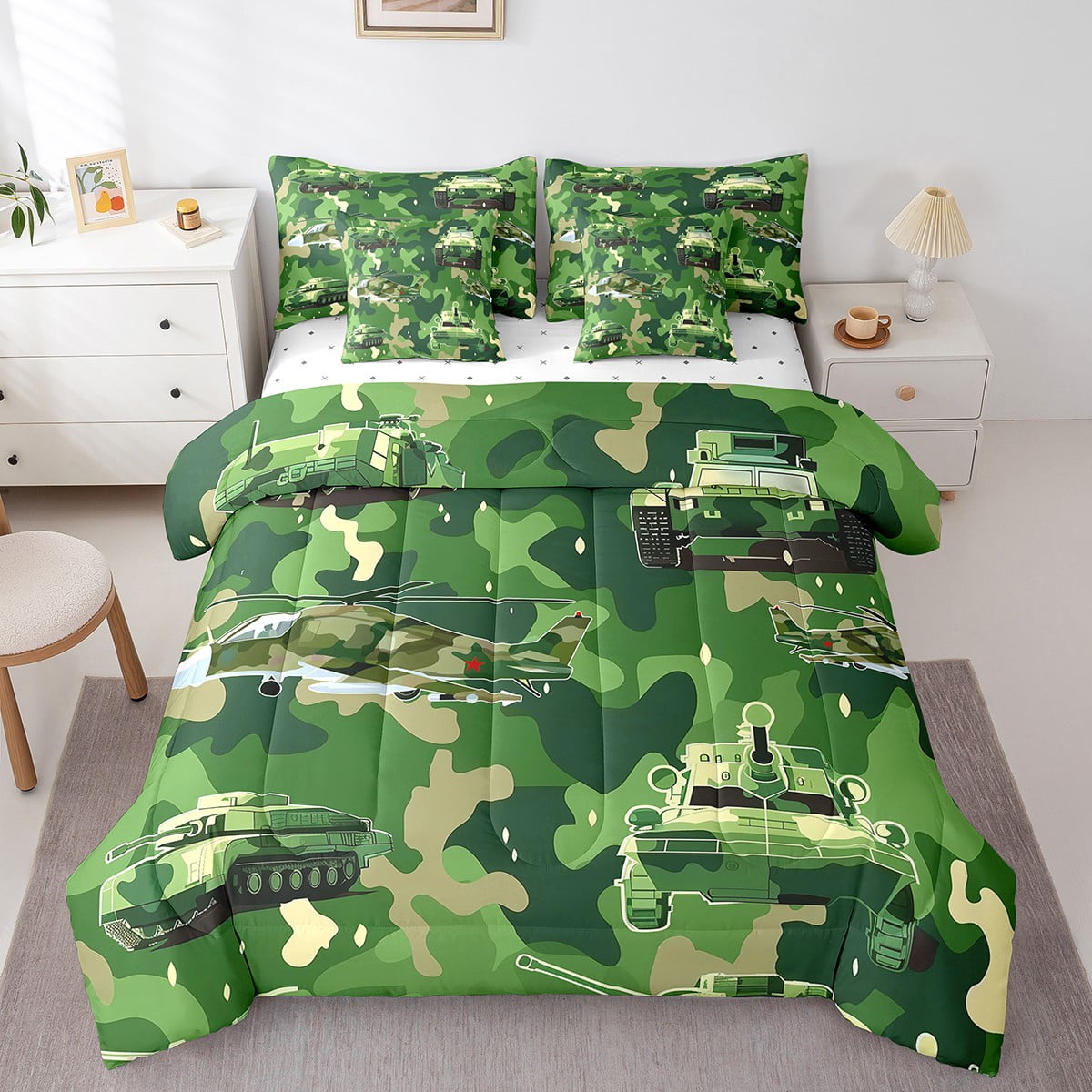 Manfei Camo Pattern Twin Bedding Sets 7-Piece,Army Airplane Tank ...