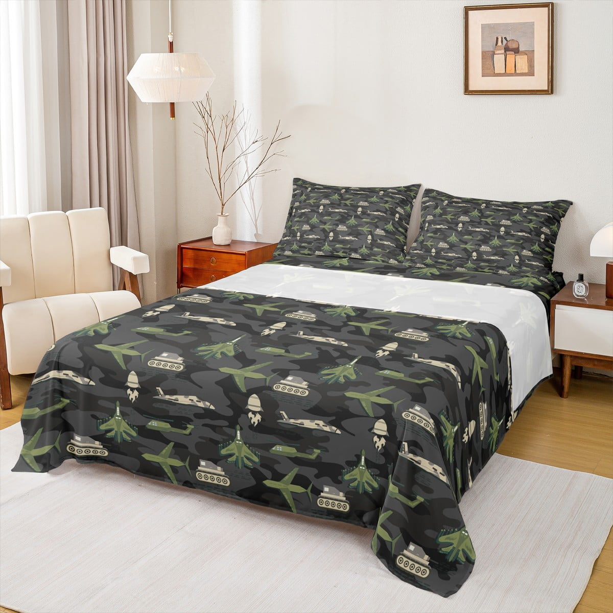 Manfei Camouflage Bed Sheets Set King Size for Teens, Army Fighter Jet ...