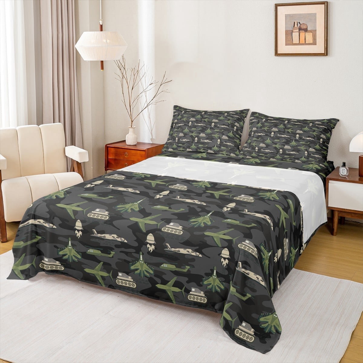 Manfei Camouflage Bed Sheets Set Queen Size for Teens, Fighter Jet ...