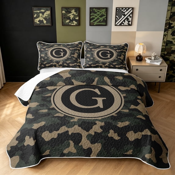 Manfei Camouflage G Letter Quilt King, Rustic Alphabet King Coverlet ...
