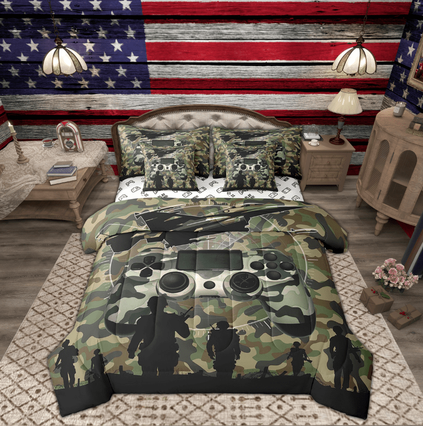 Manfei Camouflage Gamepad Bed in a Bag Twin size, Army Military Bedding ...