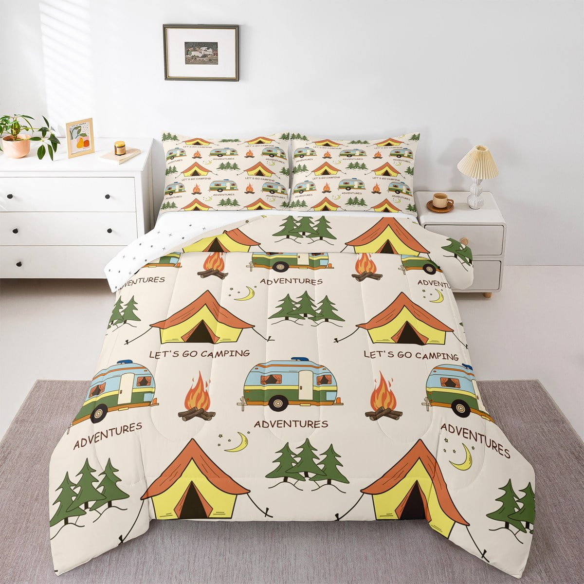 Manfei Camper Comforter Sets Queen Size,Happy Camping Comforters ...