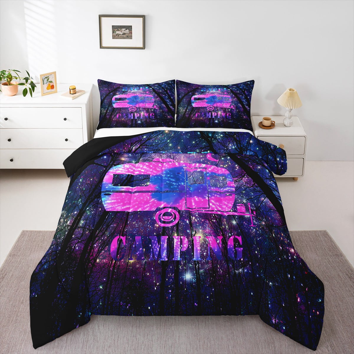 Manfei Camper Queen Comforter Set,Galaxy Starry Sky Bedding Sets,None ...