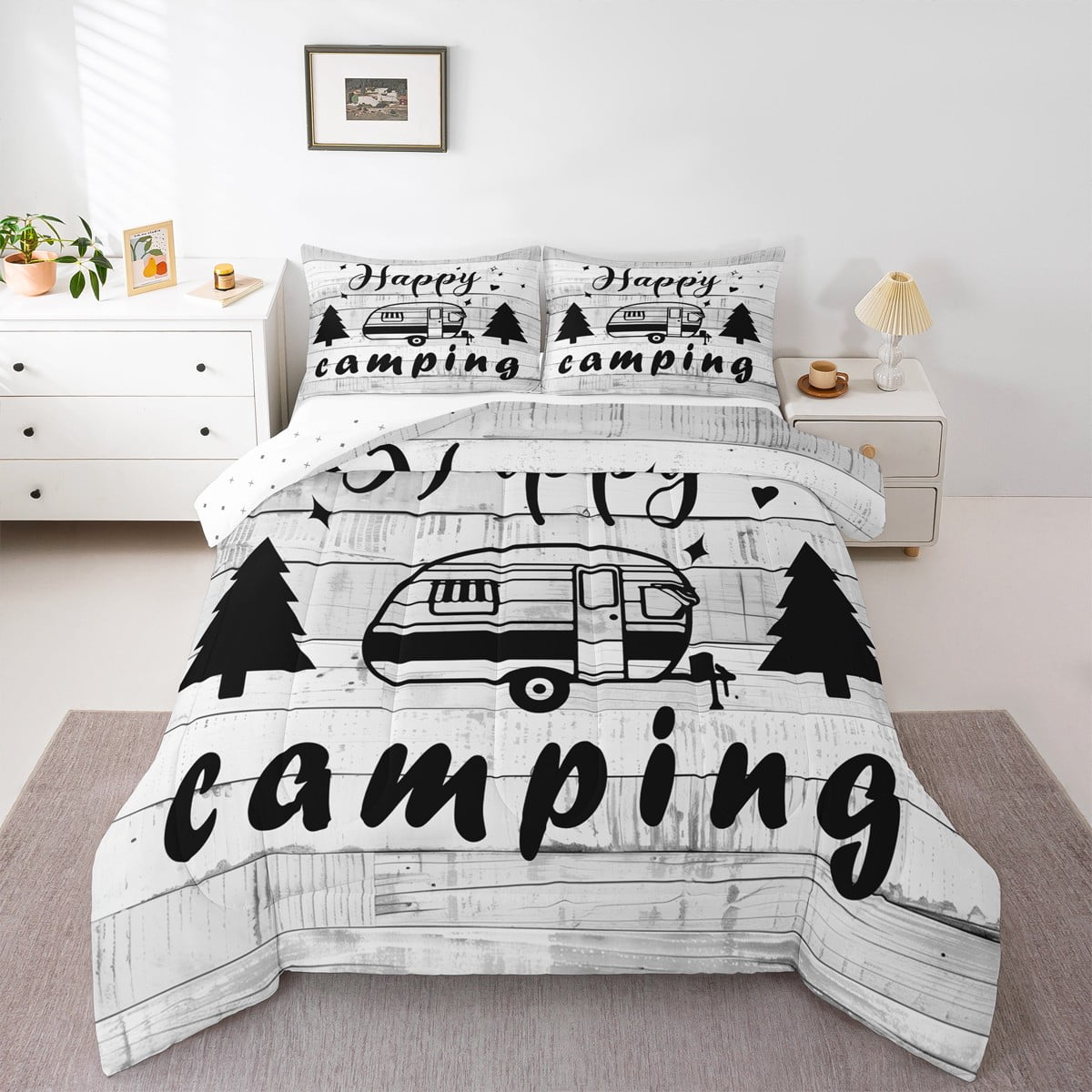 Manfei Camper Theme King Size Comforter Sets,Camping Adventure Bedding ...