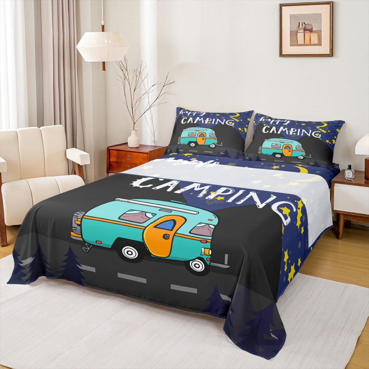 Manfei Camping Car Sheet Set Queen, Jungle Adventure Bed Sheets Set ...