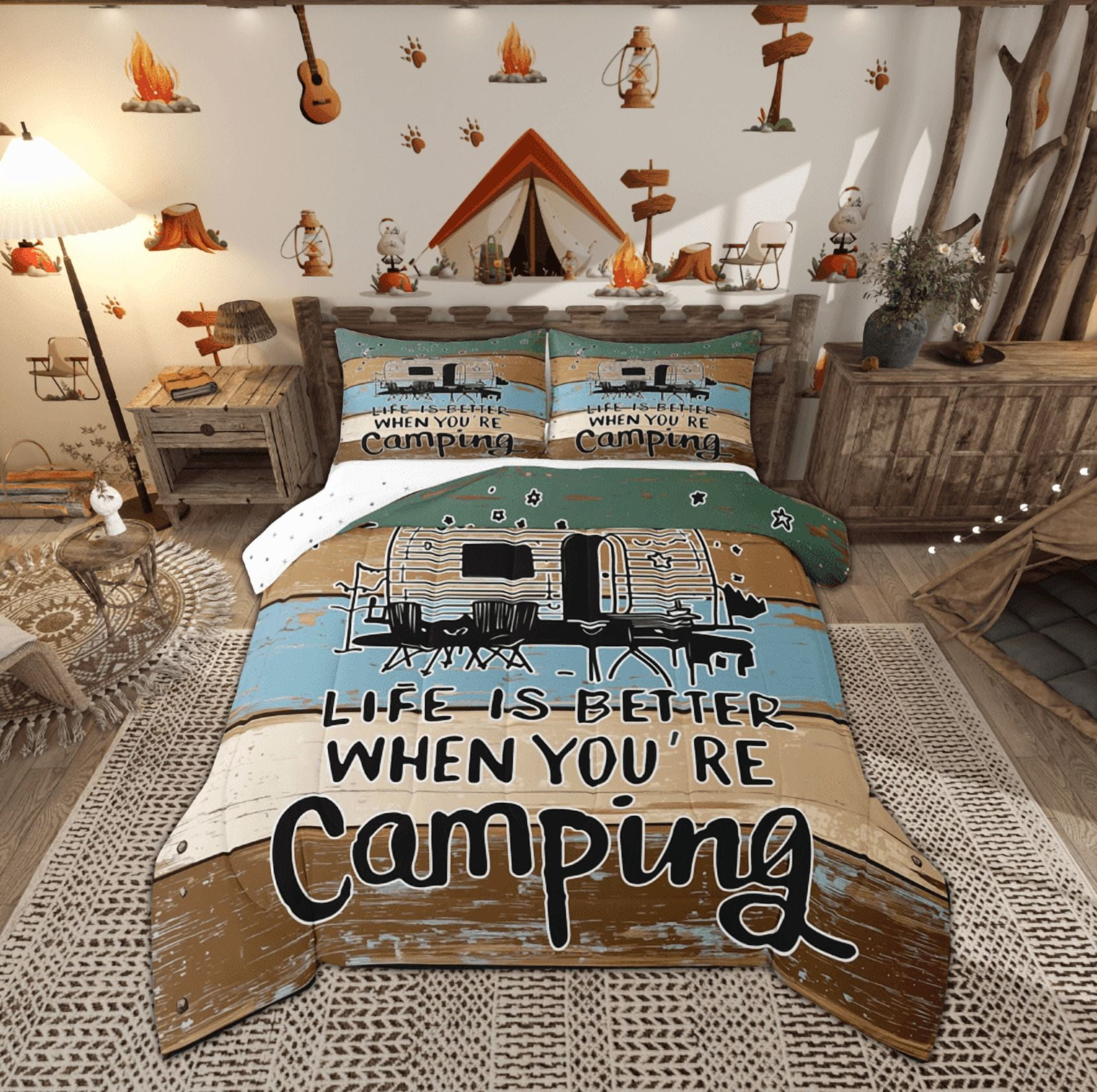 Feelyou Camping Full Size Comforter Sets for Teens, Rustic Farmhouse ...