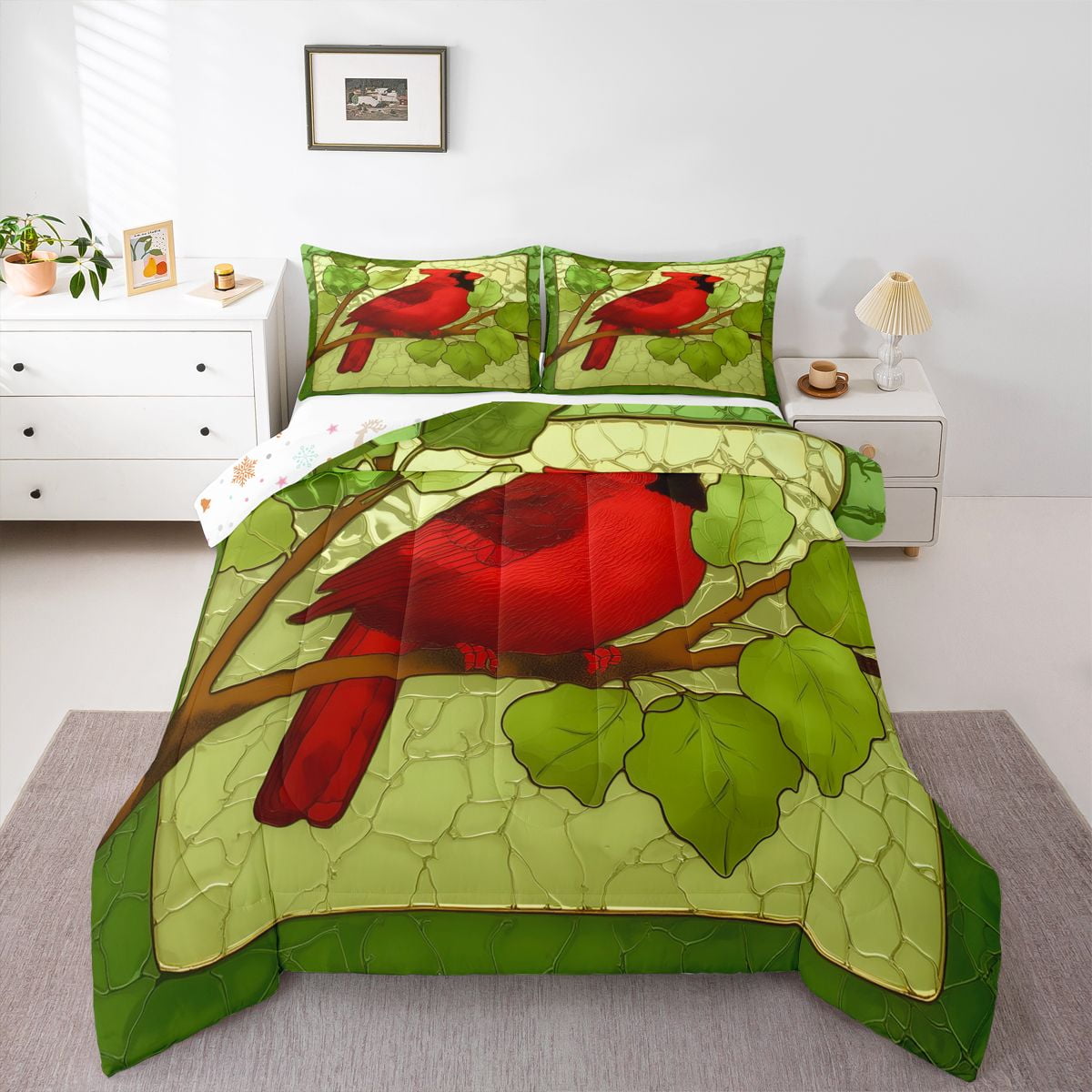 Manfei Cardinal Bird 3-Piece Full Size Comforter Sets for Teens Female ...